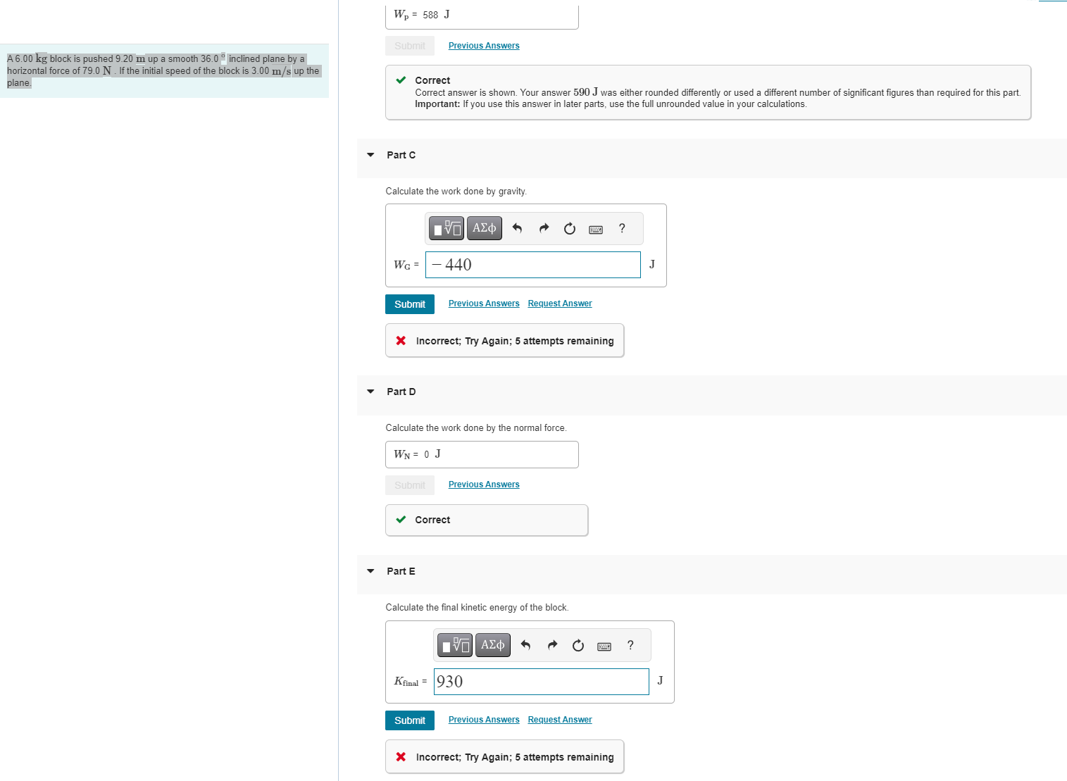 Solved Wp=588JA 6.00kg ﻿block is pushed 9.20m ﻿up a smooth | Chegg.com