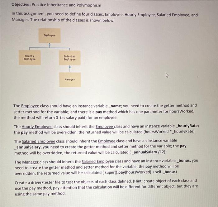 Solved Objective: Practice Inheritance and Polymophism In | Chegg.com
