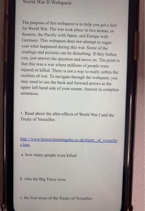 World War II Webquest The purpose of this webquest is | Chegg.com