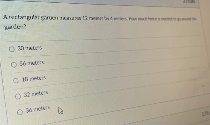 Solved A rectangular garden measures 12 meters by 4 meters. | Chegg.com
