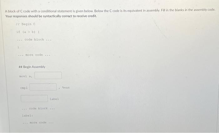 Solved A block of C code with a conditional statement is | Chegg.com