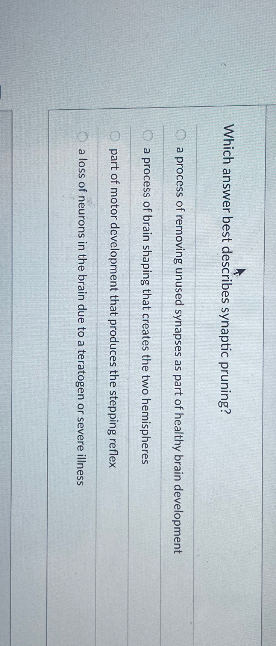 Solved Which answer best describes synaptic pruning?a | Chegg.com