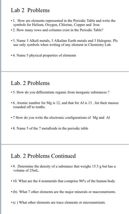Solved Lab 2 Problems -1. How are elements represented in | Chegg.com