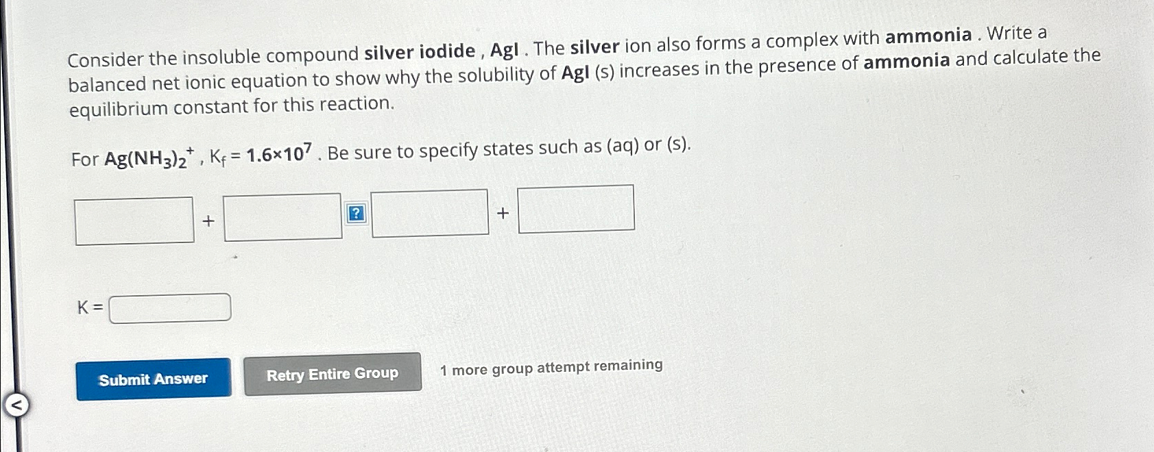Consider the insoluble compound silver iodide, AgI . | Chegg.com