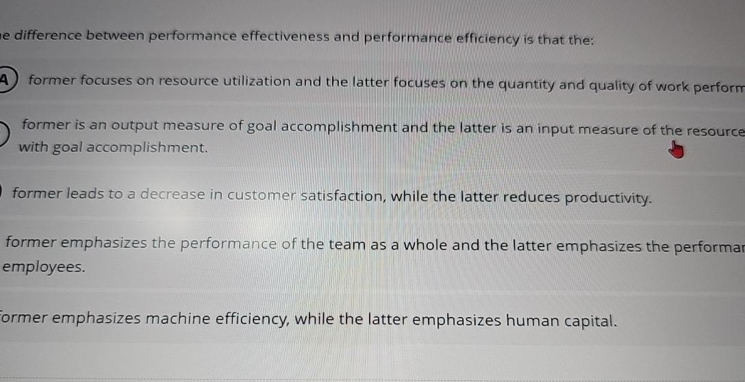 Solved e difference between performance effectiveness and | Chegg.com