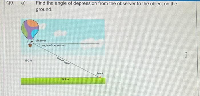 Solved Find the angle of depression from the observer to the | Chegg.com