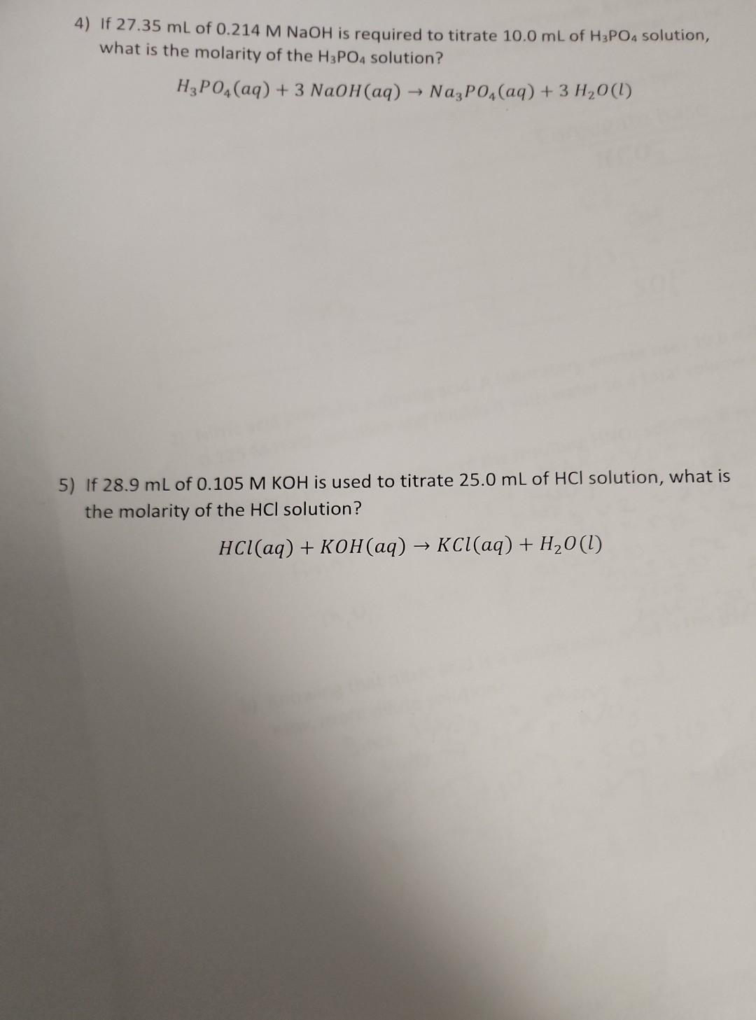 Solved 4) If 27.35 mL of 0.214MNaOH is required to titrate | Chegg.com