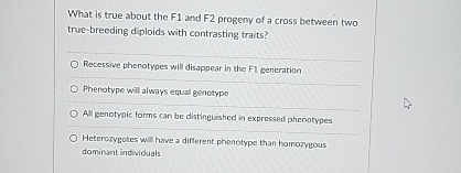 Solved What is true about the F1 ﻿and F2 ﻿progeny of a cross | Chegg.com