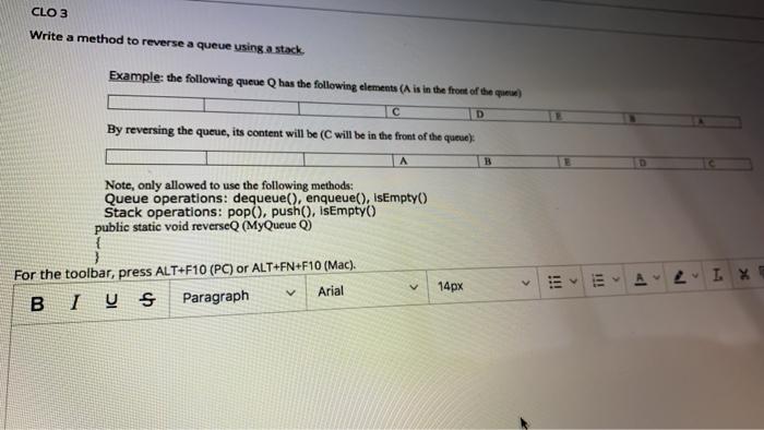 Solved CL03 Write a method to reverse a queue using a stack | Chegg.com