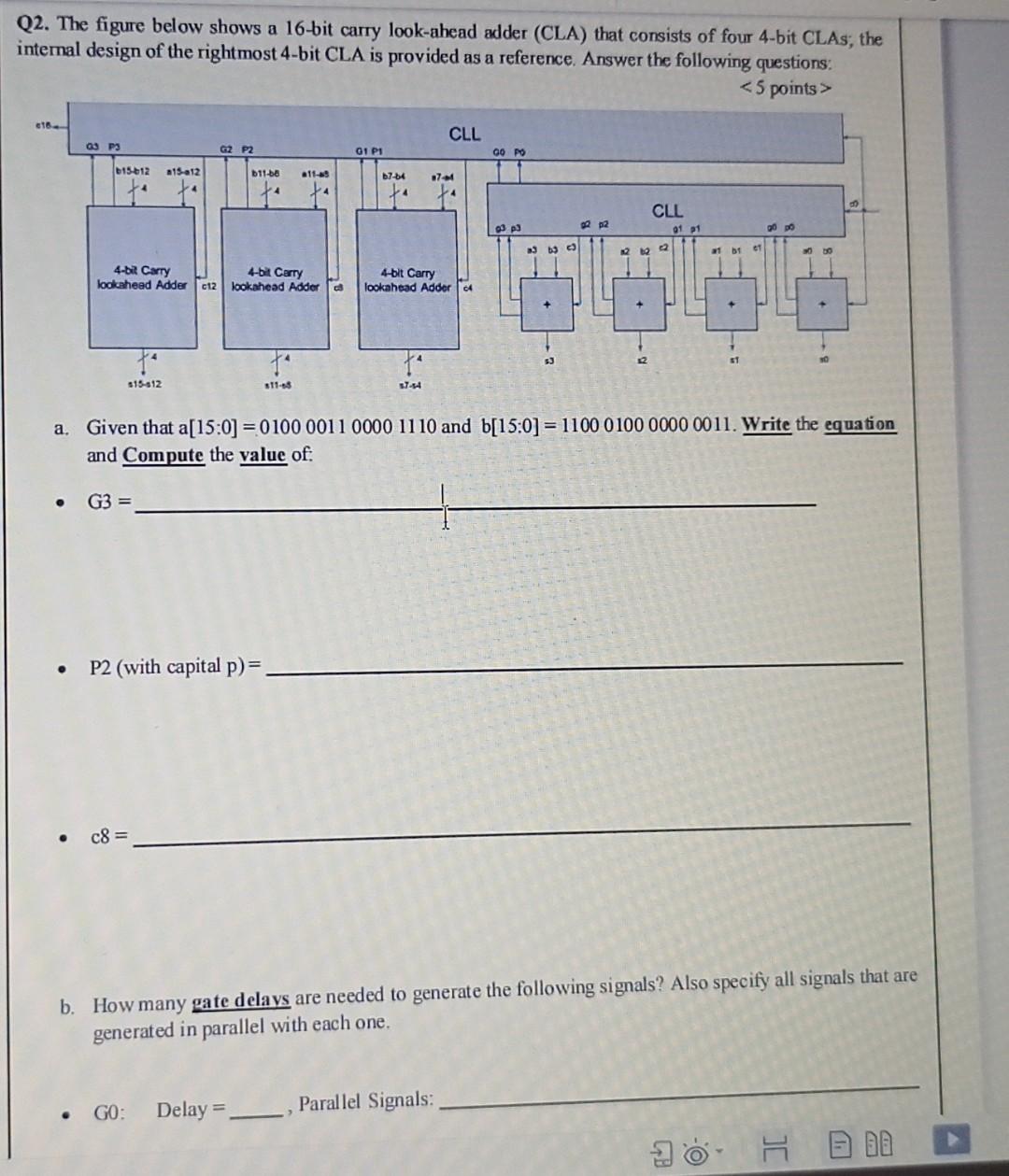 Solved Q2. The figure below shows a 16-bit carry look-ahead | Chegg.com