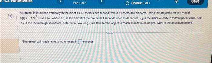 Solved An object is launched vertically in the air at 41.65 | Chegg.com