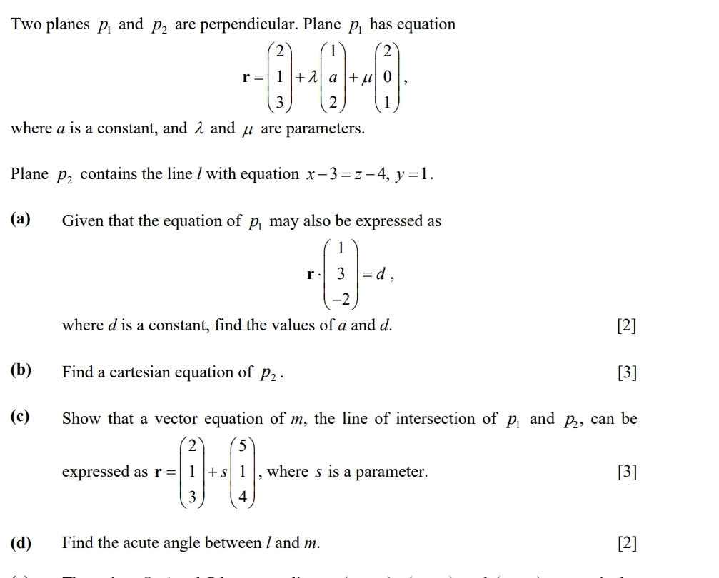 Solved Two planes p1 ﻿and p2 ﻿are perpendicular. Plane p1 | Chegg.com
