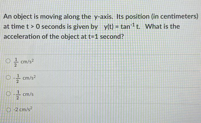 Solved An object is moving along the y-axis. Its position | Chegg.com