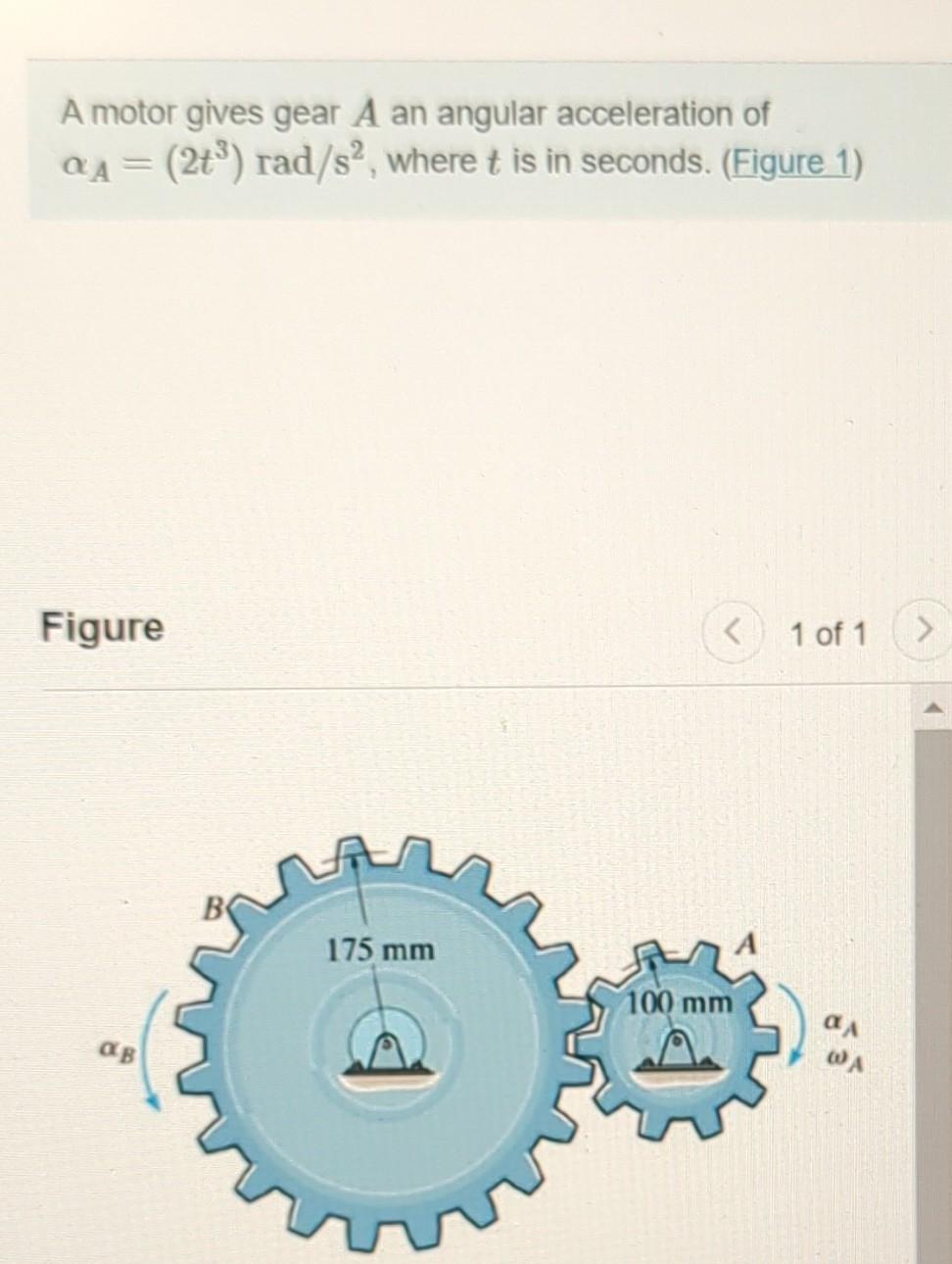 A motor gives gear A an angular acceleration of | Chegg.com