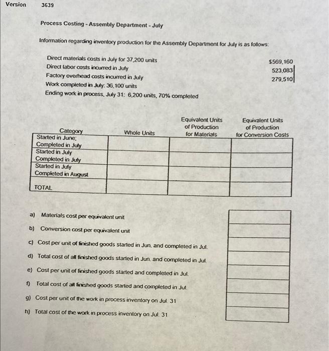 Solved Versior Process Costing Case Study - Accompanying | Chegg.com