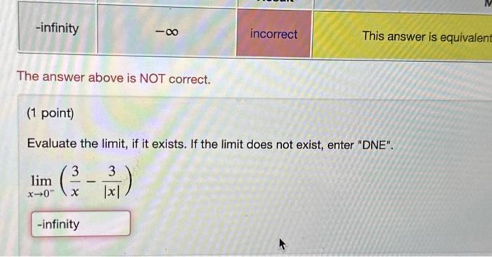 Solved The answer above is NOT correct. (1 point) Evaluate | Chegg.com