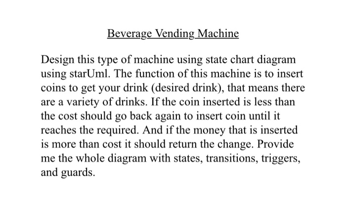 Solved Beverage Vending Machine Design this type of machine | Chegg.com