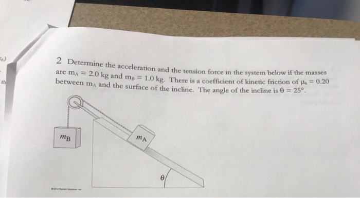 Solved 2 Determine the acceleration and the tension force | Chegg.com