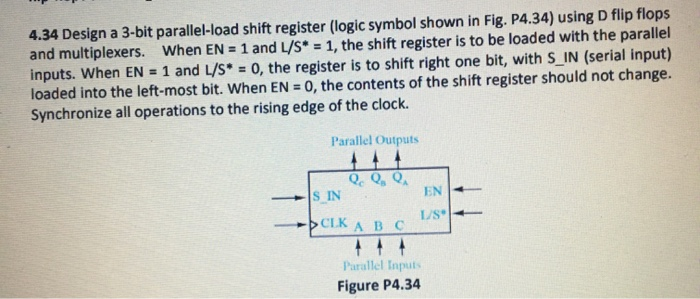 Solved 4.34 Design a 3-bit parallel-load shift register | Chegg.com