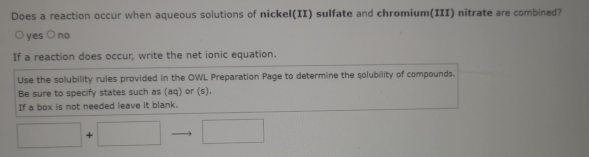 Solved Does a reaction occur when aqueous solutions of | Chegg.com