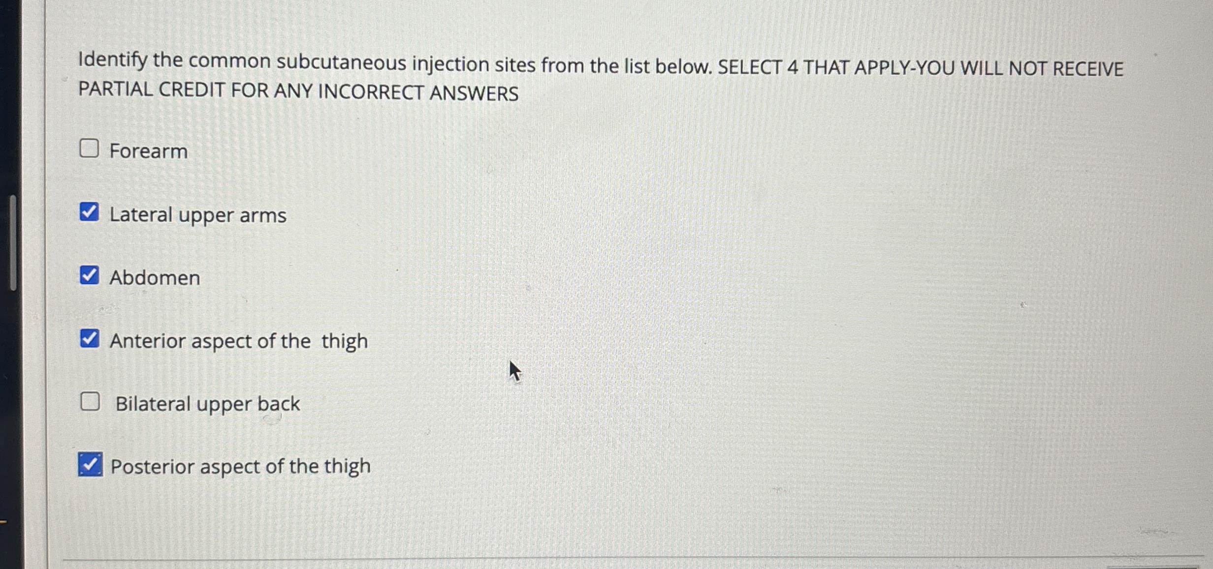 Solved Identify the common subcutaneous injection sites from | Chegg.com