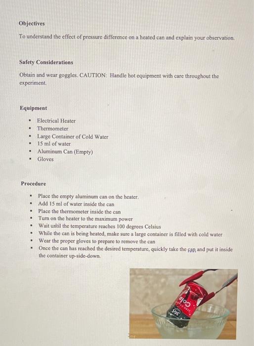 Solved Objectives To understand the effect of pressure | Chegg.com