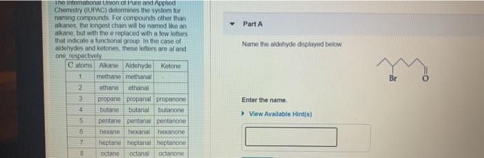 Solved v Part A Name the aldehyde displayed below The | Chegg.com