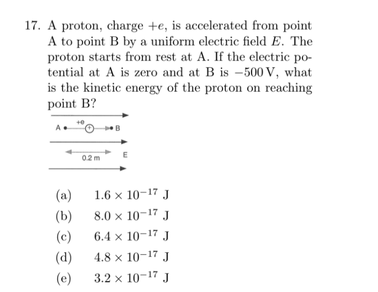 Solved A proton, charge +e, ﻿is accelerated from pointA to | Chegg.com