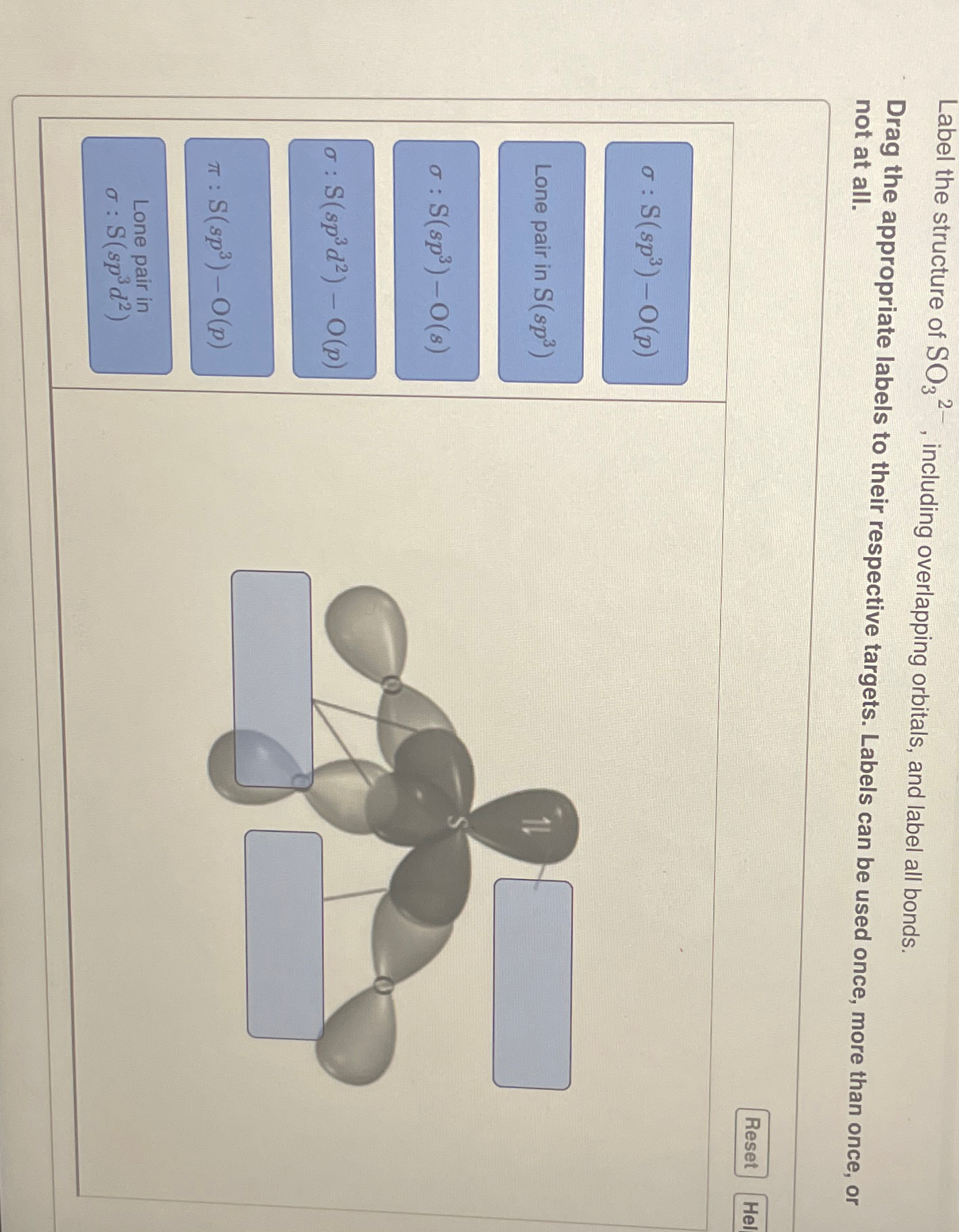 Solved Label the structure of SO32-, ﻿including overlapping | Chegg.com