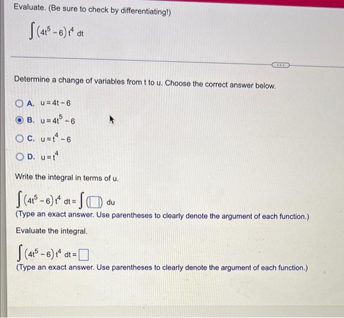 Solved Evaluate. (Be sure to check by differentiating!) |(4 | Chegg.com