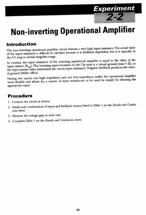 Solved Non-inverting Operational Amplifier Introduction The | Chegg.com Solved Non-inverting Operational Amplifier Introduction The | Chegg.com