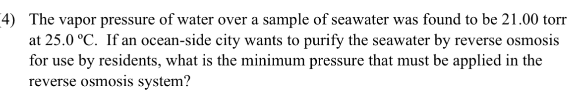 Solved The vapor pressure of water over a sample of seawater | Chegg.com