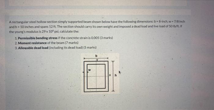 Solved A rectangular steel hollow section simply supported | Chegg.com