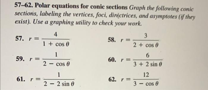Solved 57-62. Polar equations for conic sections Graph the | Chegg.com