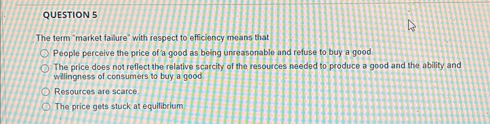 Solved QUESTION 5The term "market failure" with respect to | Chegg.com