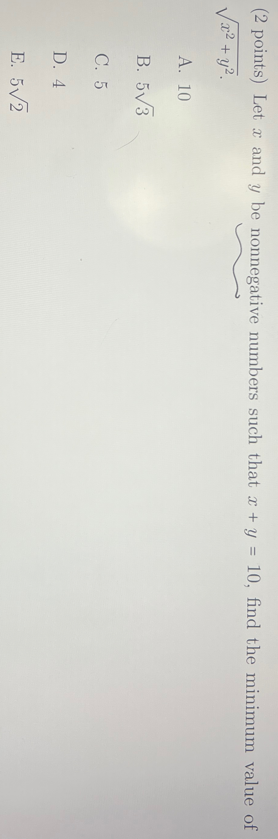 Solved (2 ﻿points) ﻿Let x ﻿and y ﻿be nonnegative numbers | Chegg.com