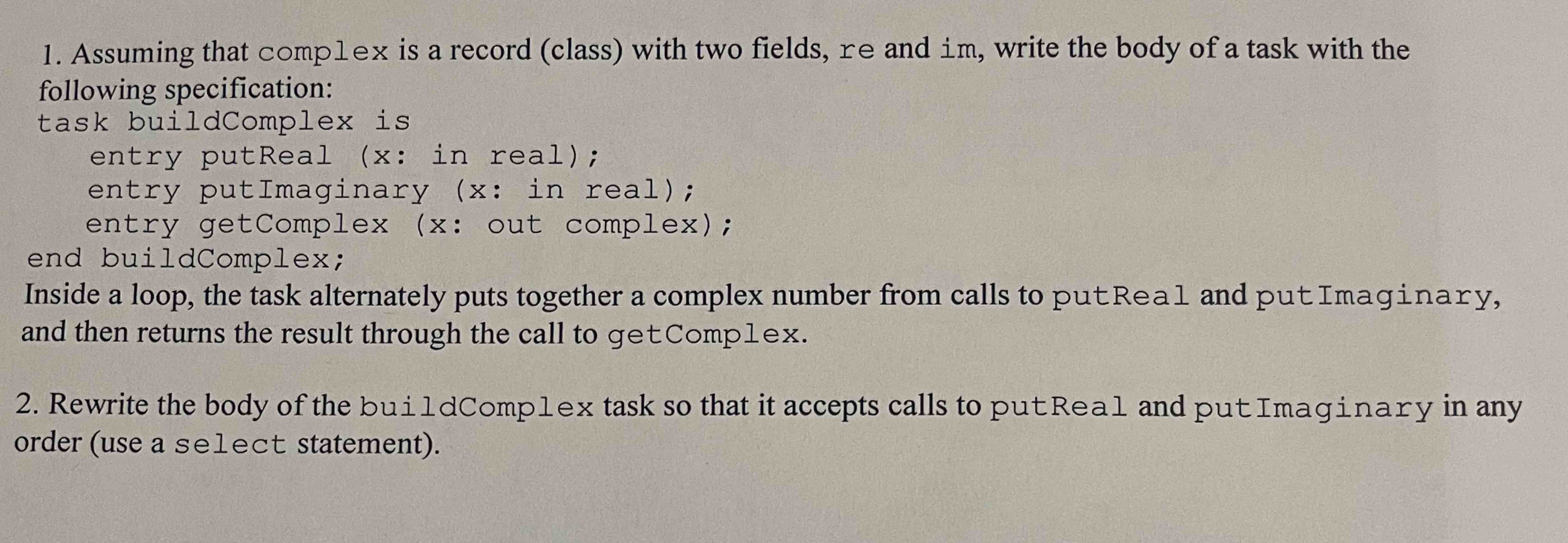 Solved 1.Assuming that complex is a record (class) ﻿with two | Chegg.com