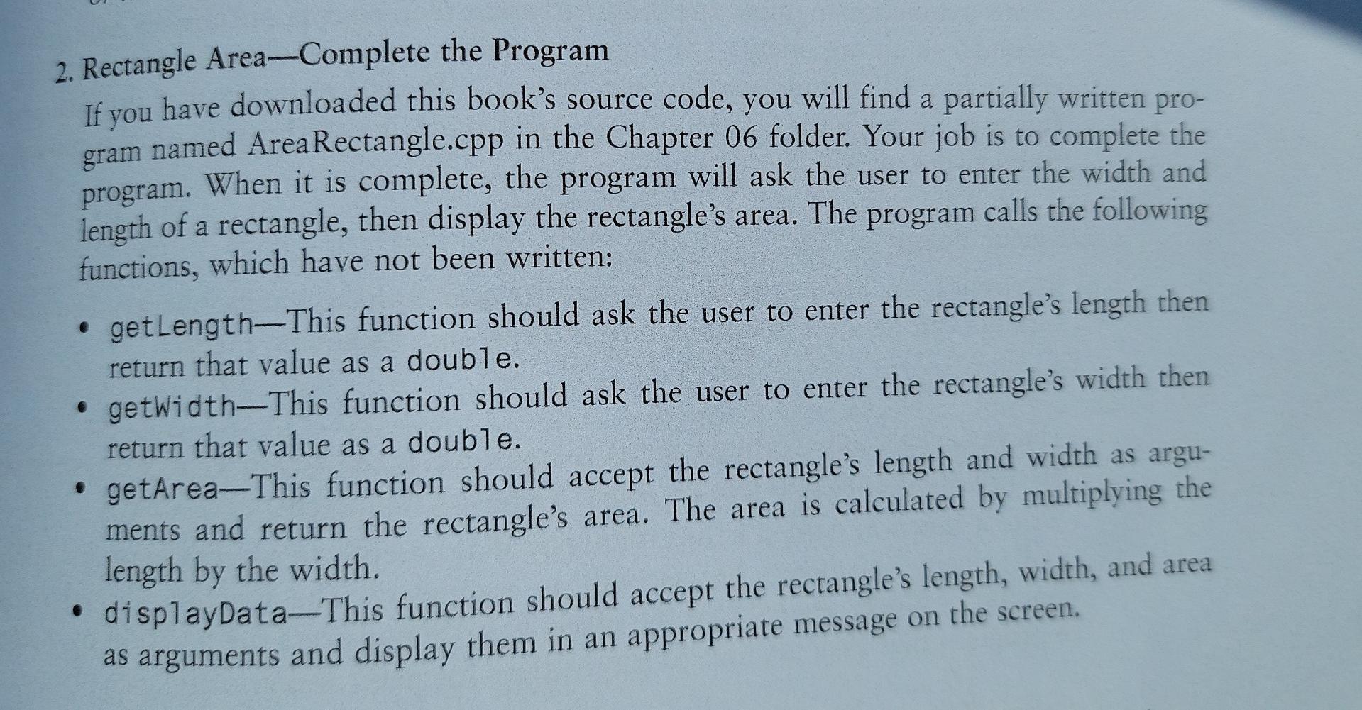 Solved 2. Rectangle Area-Complete the Program If you have | Chegg.com