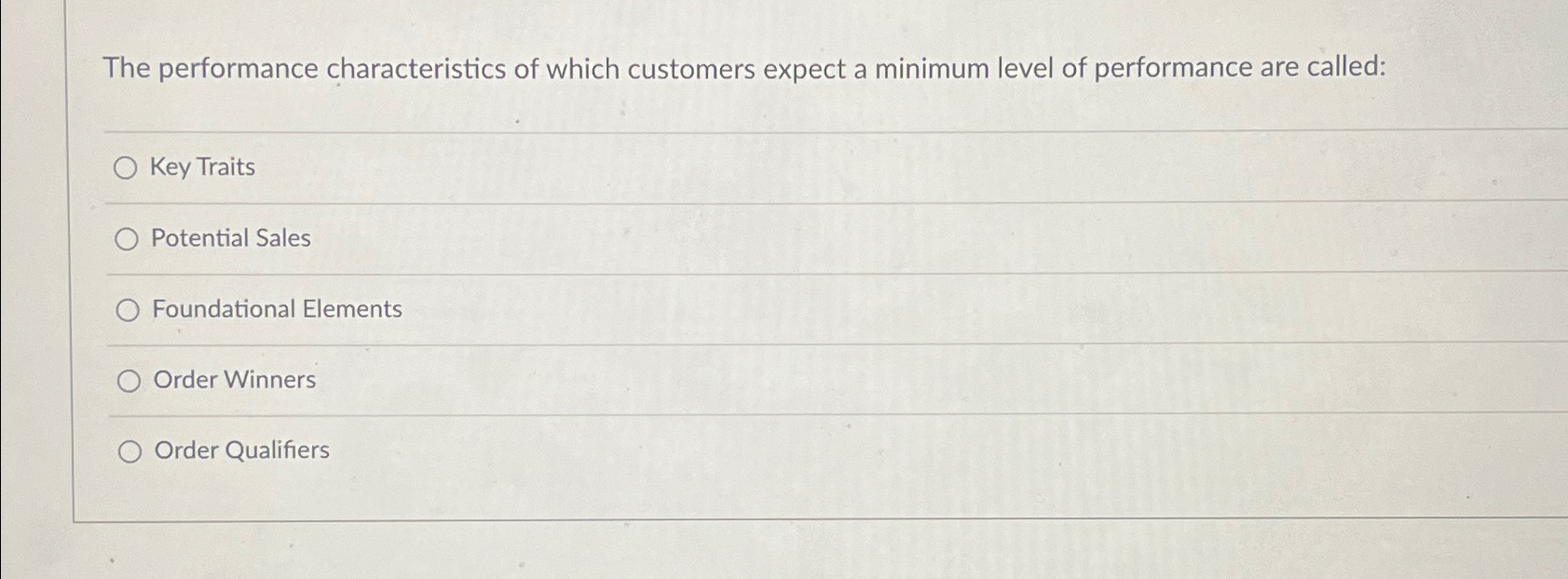 Solved The performance characteristics of which customers | Chegg.com