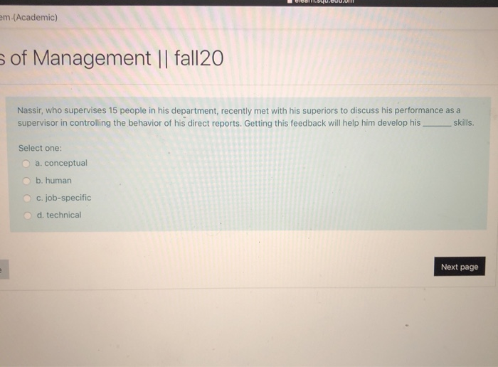 Solved em (Academic) 5 of Management || fall20 Nassir, who | Chegg.com