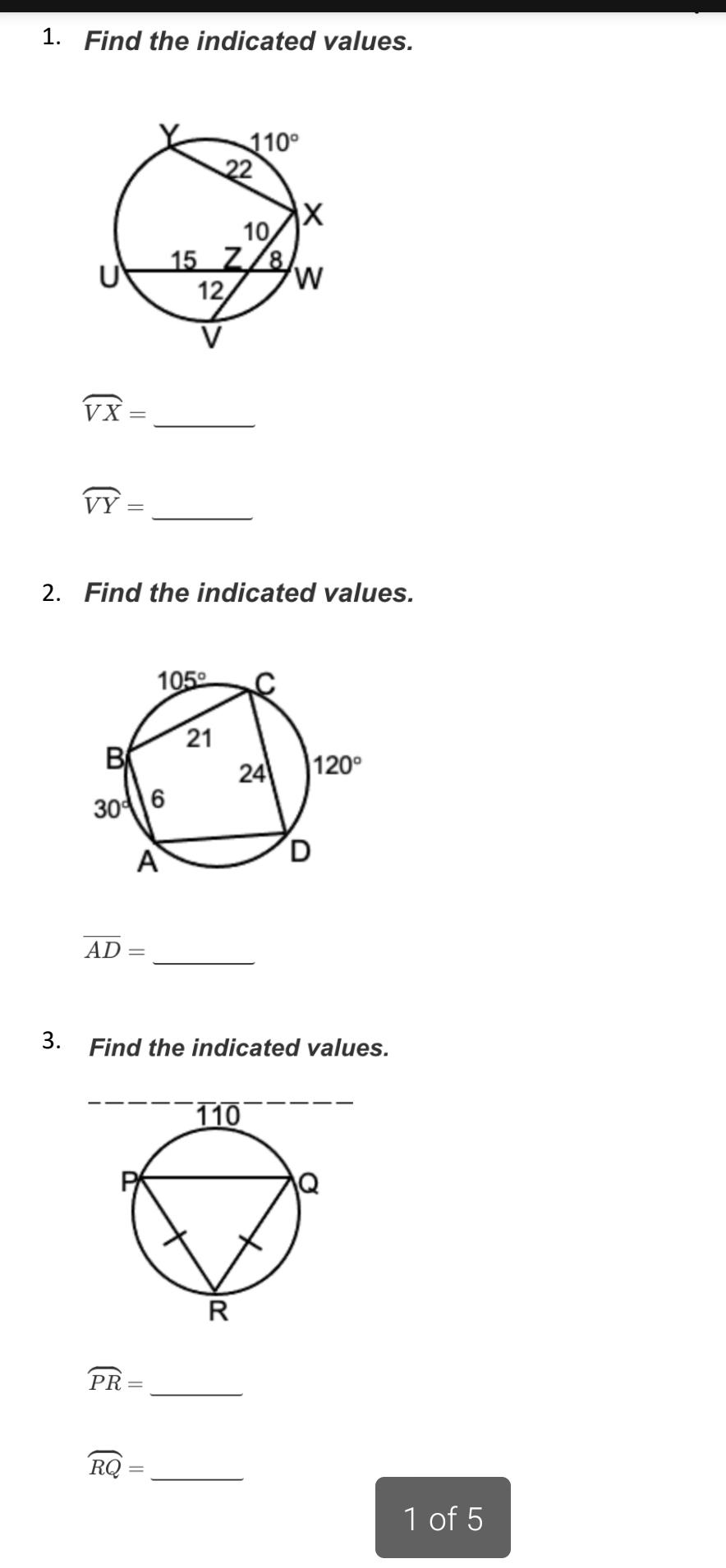 Find the indicated values.Vx⏜=VY⏜=Find the indicated | Chegg.com