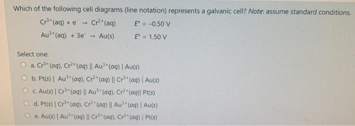 Solved Which of the following cell diagrams (line notation) | Chegg.com