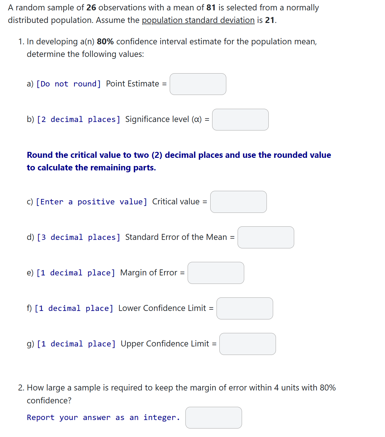 Solved A random sample of 26 ﻿observations with a mean of 81 | Chegg.com
