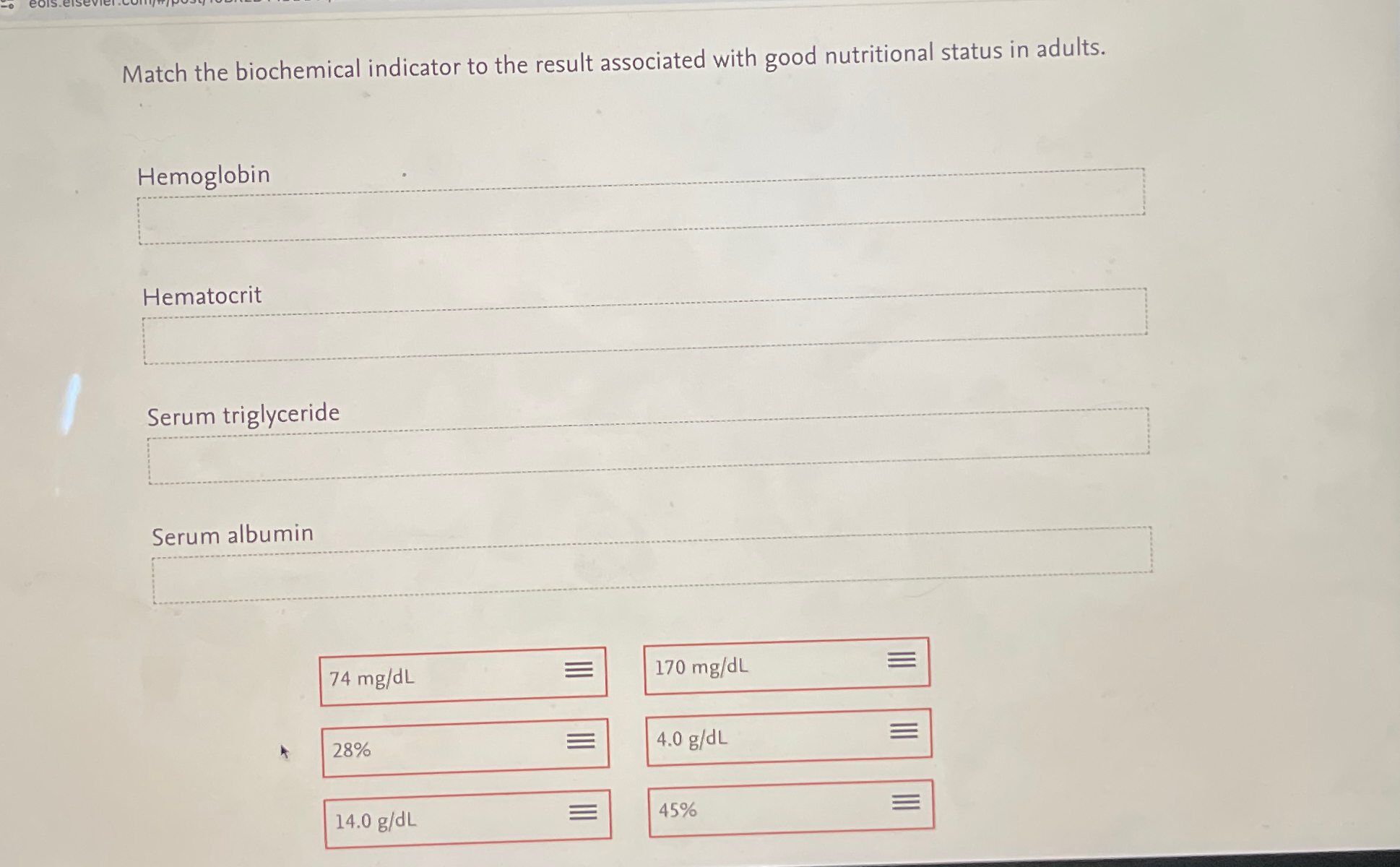 Solved Match the biochemical indicator to the result | Chegg.com