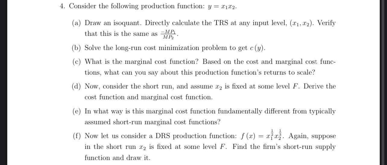 Solved Consider the following production function: | Chegg.com