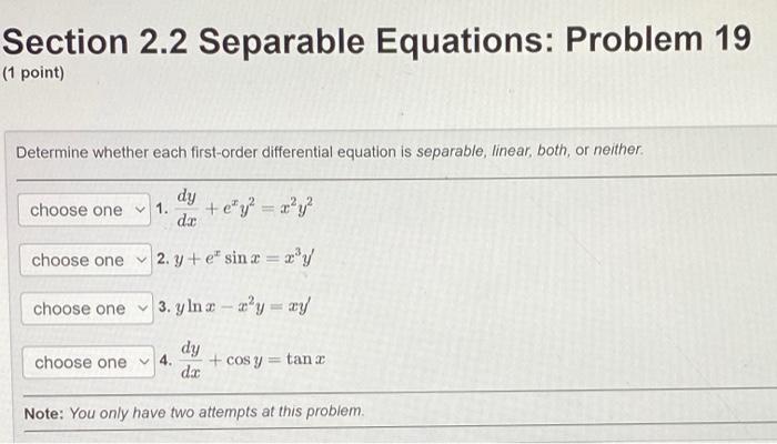 Solved Section 2 2 Separable Equations Problem 19 1 Point