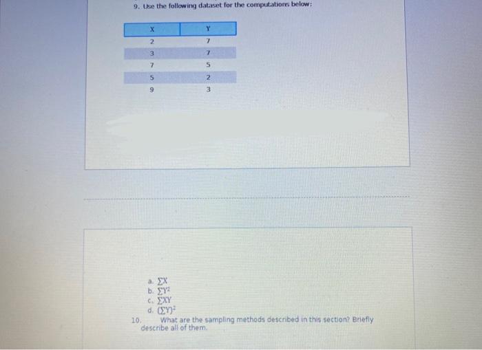 Solved 9. Use the following dataset for the computations | Chegg.com