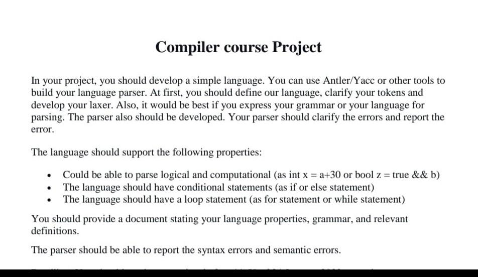 Solved Compiler course Project In your project, you should | Chegg.com