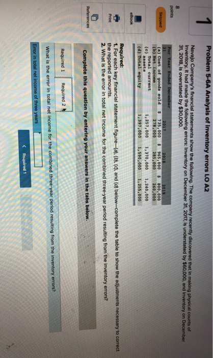 Solved Problem 5-6A Analysis of Inventory errors LO A2 | Chegg.com