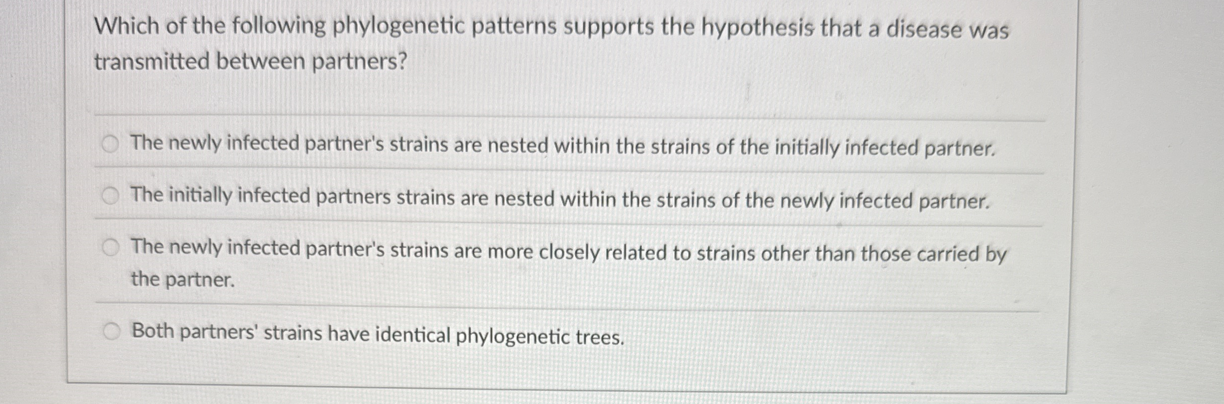 Solved Which of the following phylogenetic patterns supports | Chegg.com
